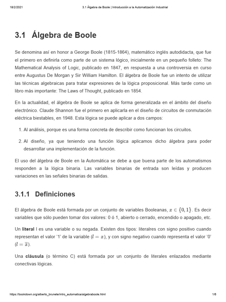 Introducción al Álgebra de Boole | PDF | Álgebra de Boole | Enseñanza ...