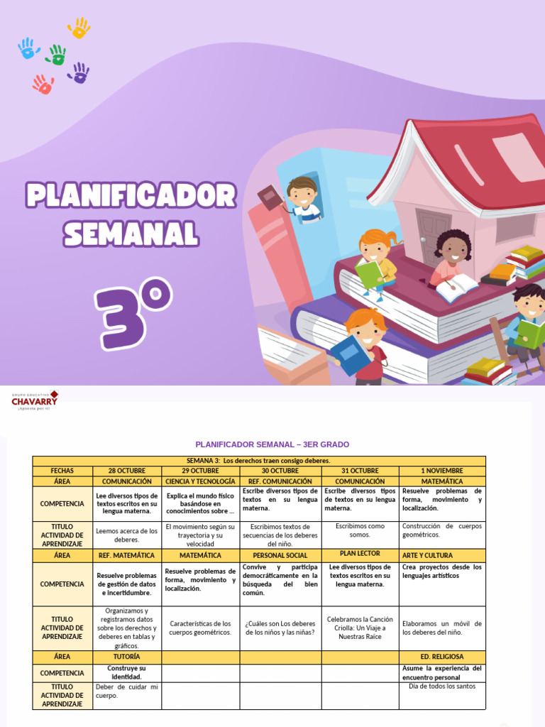 Planificador Semanal - 3er Grado | PDF | Matemáticas