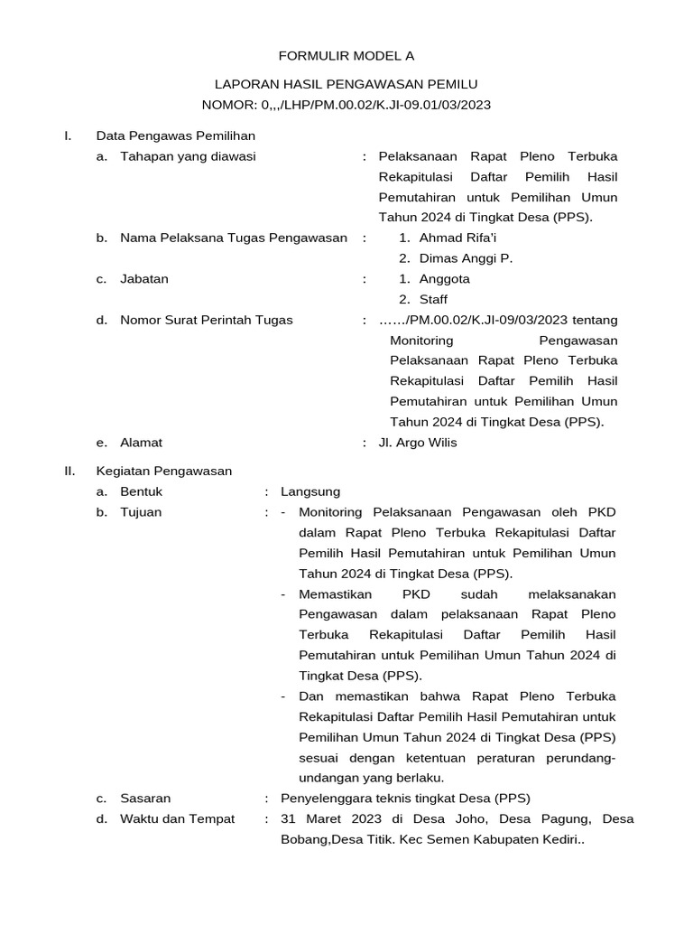 Formulir Model A Pleno | PDF