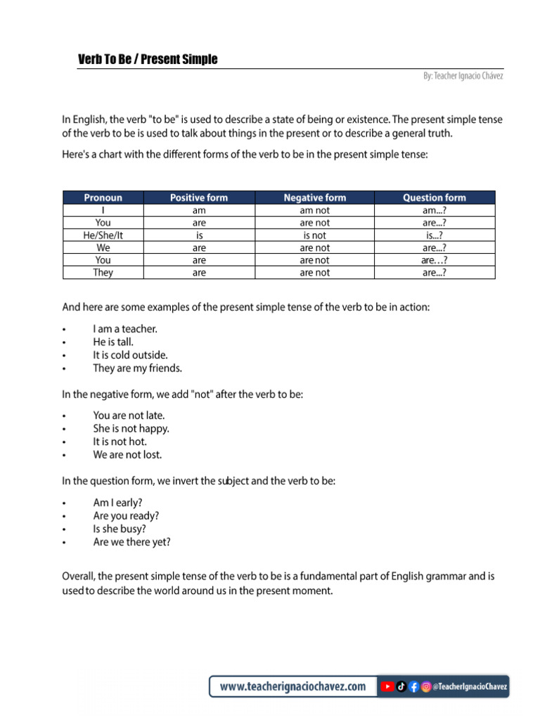 02 Verb To Be Present Simple Presentation | PDF