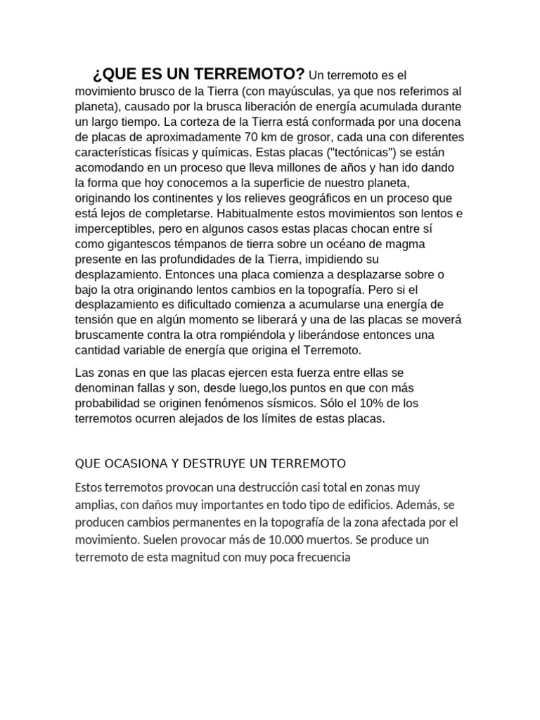 Que Es Un Terremoto | PDF | Temblores | Placas tectónicas