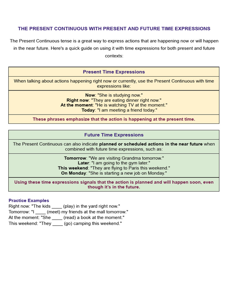 The Present Continuous With Present and Future Time Expressions | PDF