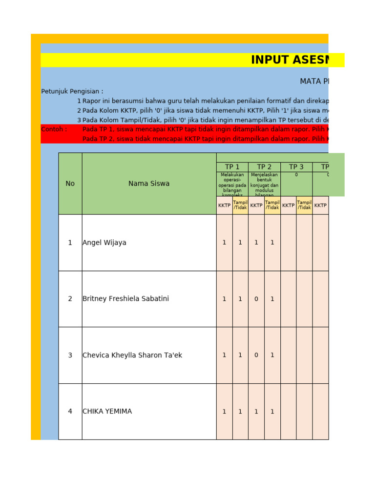 Math Lanjutan Format Nilai Rapot Kelas 11-1 | PDF