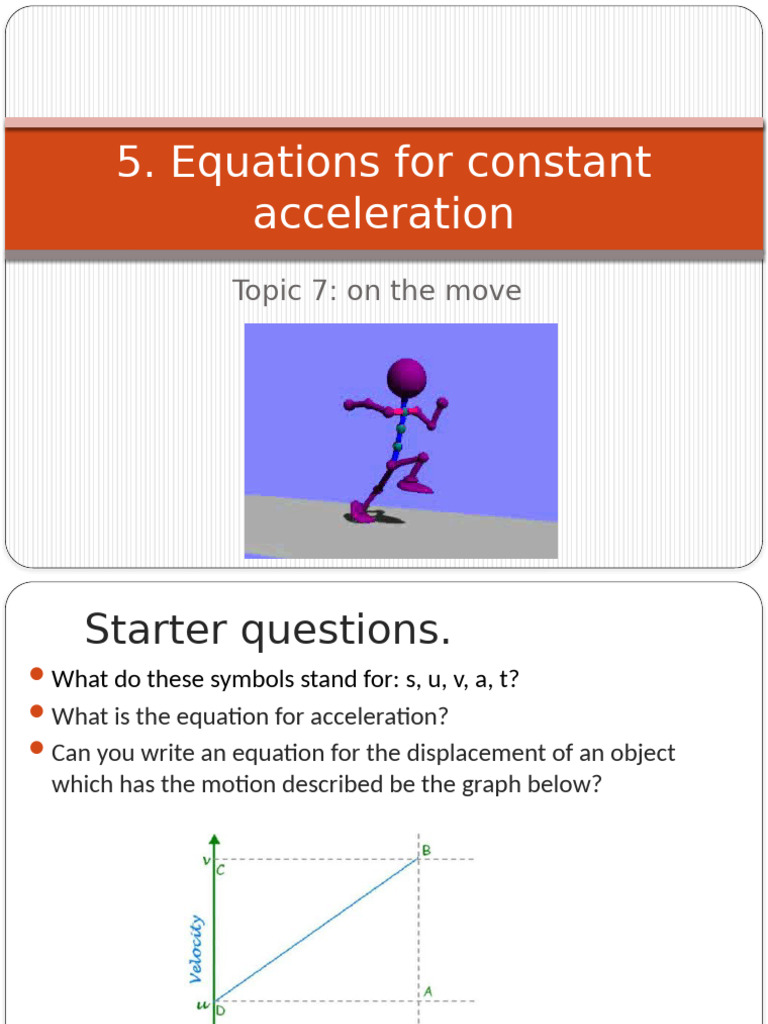 Equations For Constant Acceleration | PDF | Acceleration | Equations Of ...