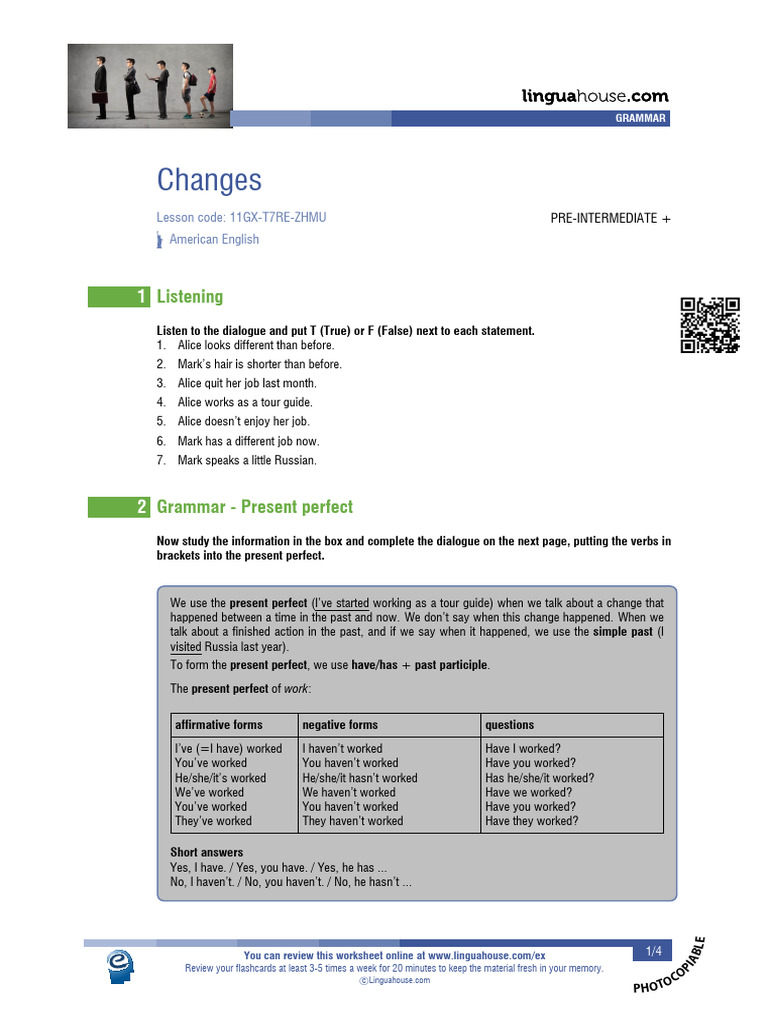 Changes American English Pre Intermediate A2 b1 Group American English ...