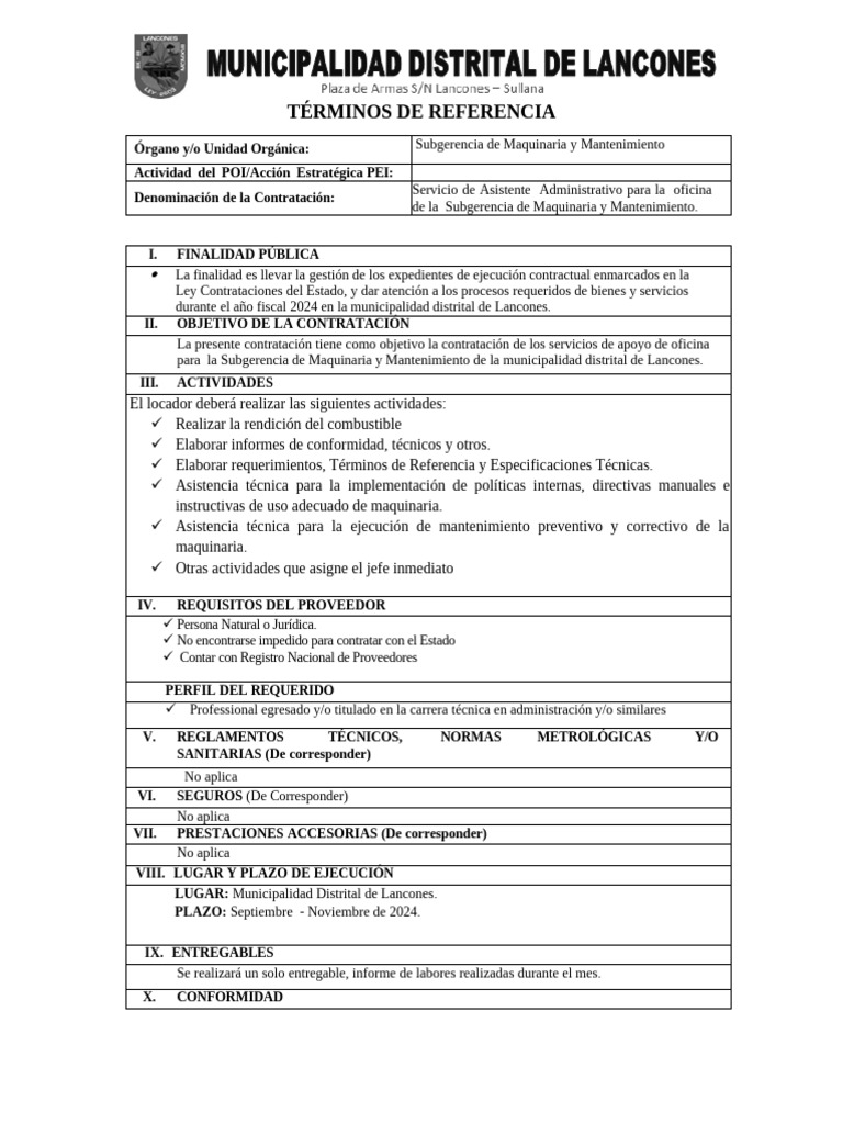 TDR Asistente Admnistrativo | PDF