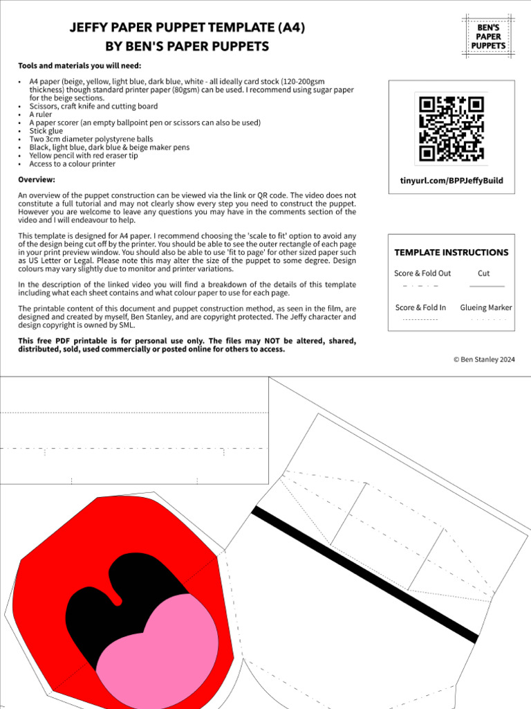 Ben's Paper Puppets - Jeffy Paper Puppet Template © Ben Stanley 2024 | PDF
