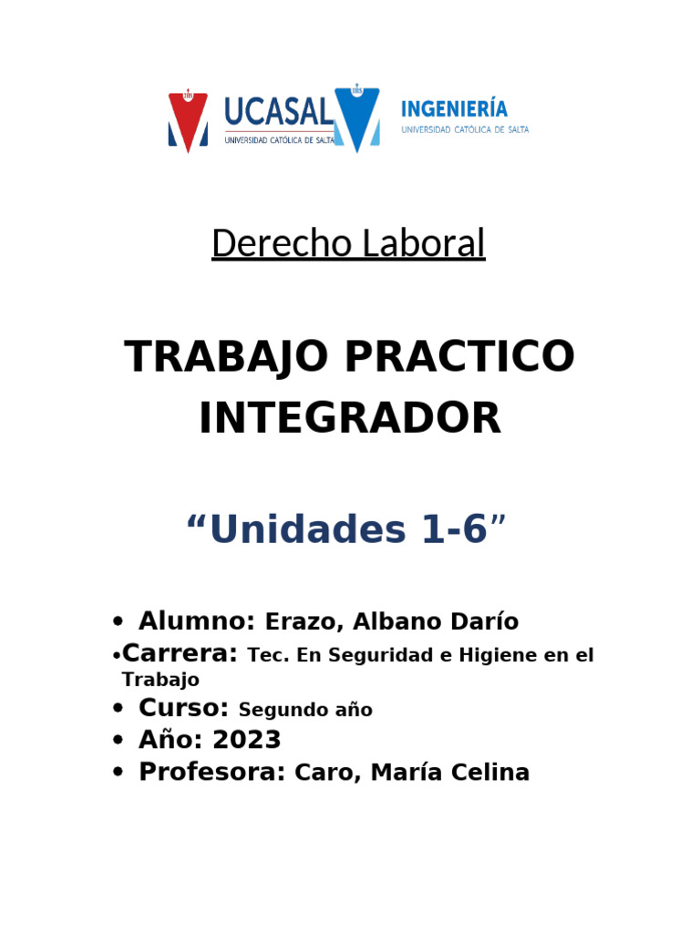 Derecho Laboral - Trabajo Practico Integrador - ERAZO Dario | PDF | Salario | Derecho laboral