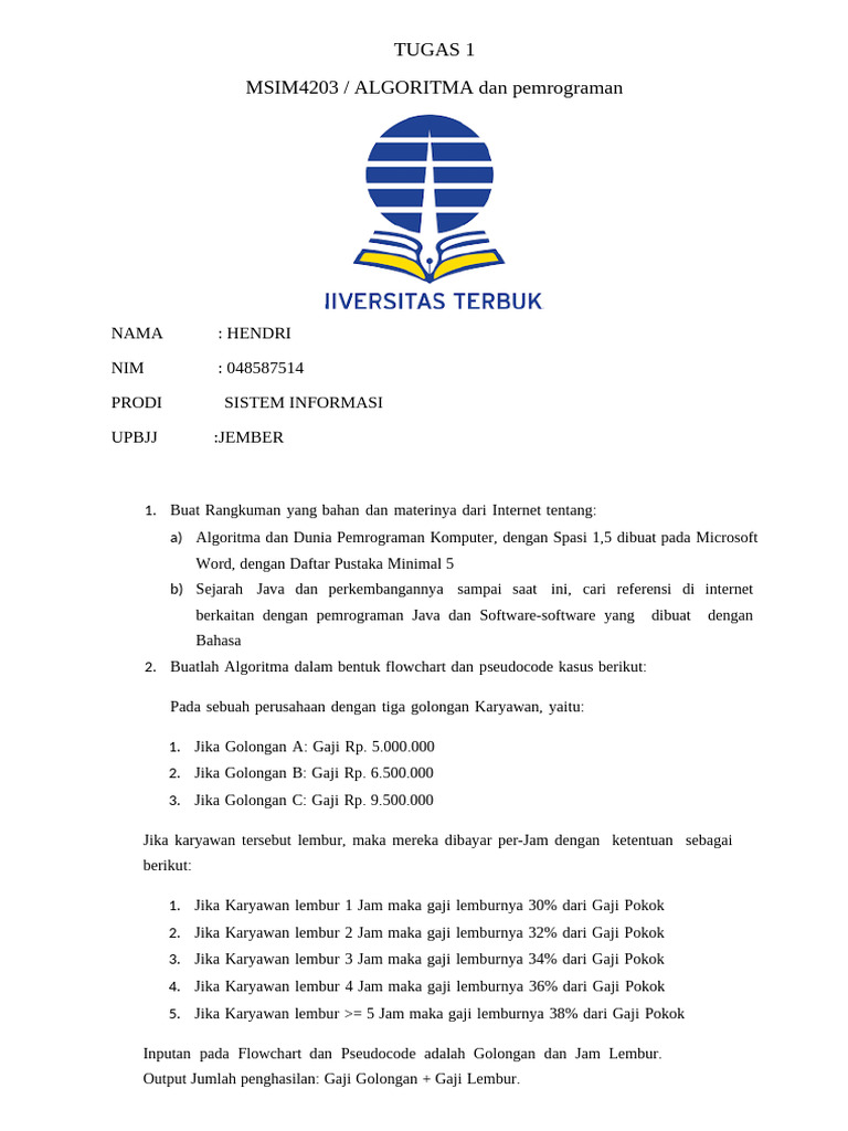 Tugas 1 Algoritma | PDF