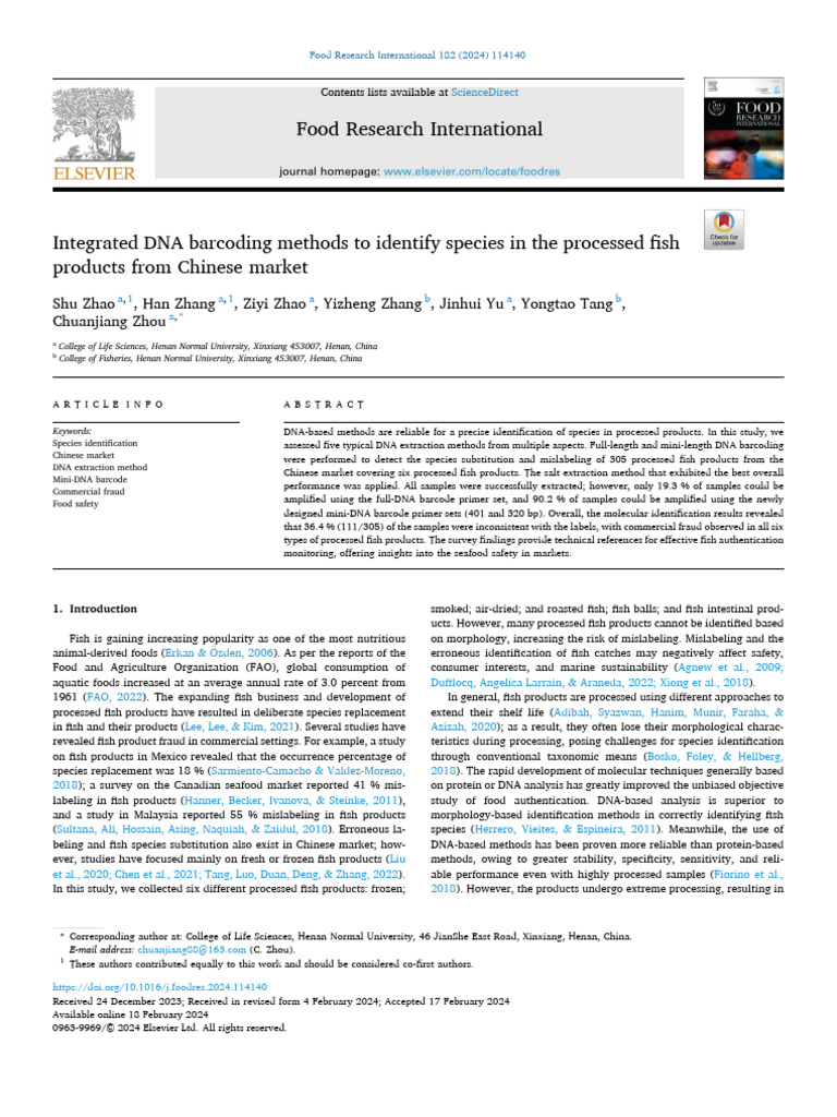 Integrated DNA Barcoding Methods To Identify Species in The Processed Fish | PDF | Biology ...