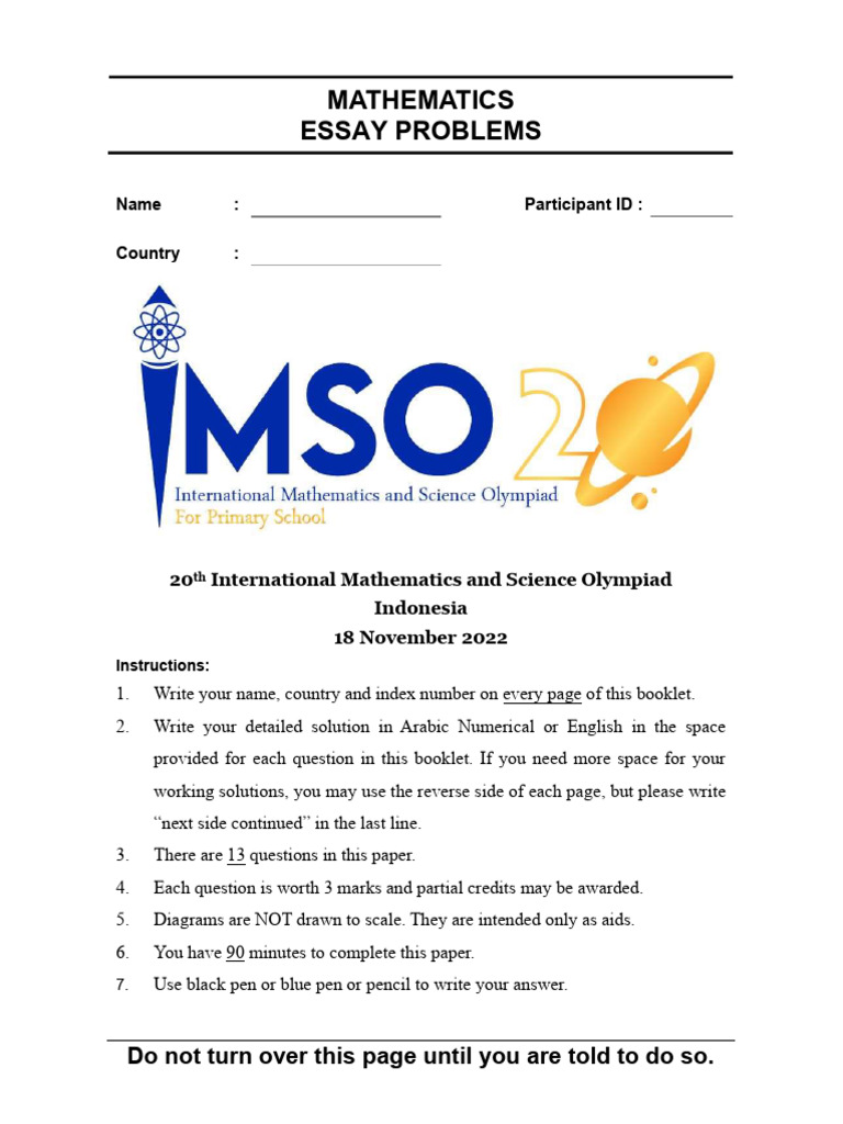 IMSO 2022 Mathematics Essay Problems | PDF | Area | Circle
