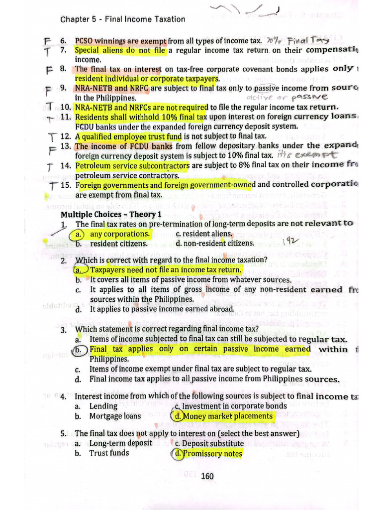 Taxation Chapter 5-8 Answer Key Rex 2024 | PDF