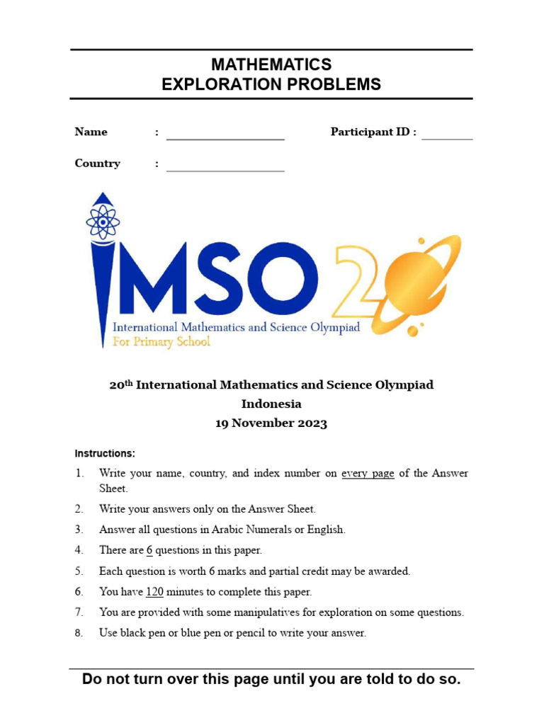 IMSO 2023 Exploration Problems | PDF | Mathematics