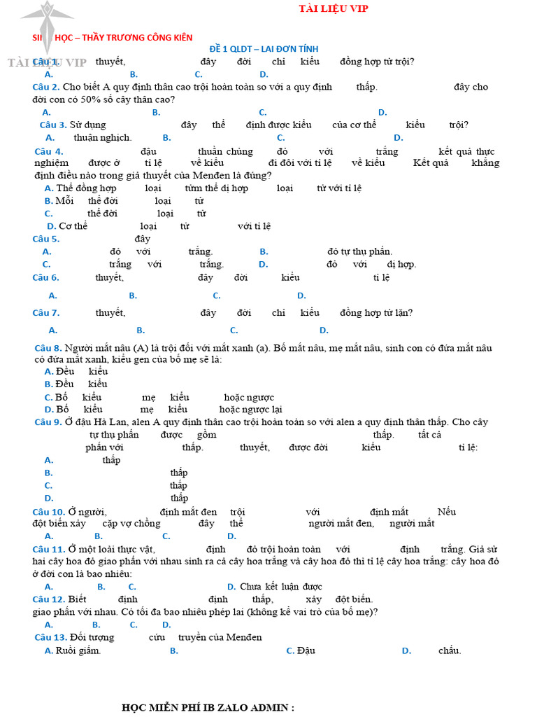 2 1 QLDT MENDEN LAI ĐƠN TÍNH - nền tảng + lấy gốc | PDF