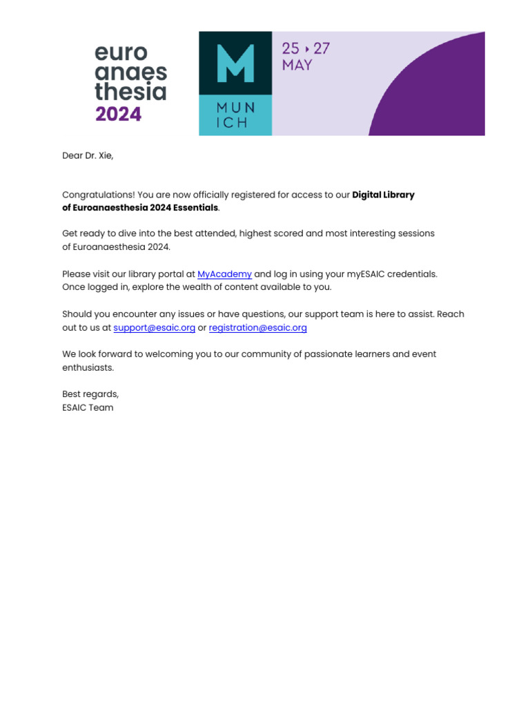 Euroanaesthesia 2024 Essentials - Jeffrey Yong Bin Xie | PDF | Career & Growth