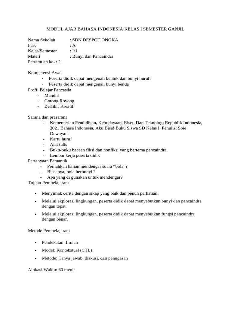 (Contoh) MODUL AJAR Jadi | PDF