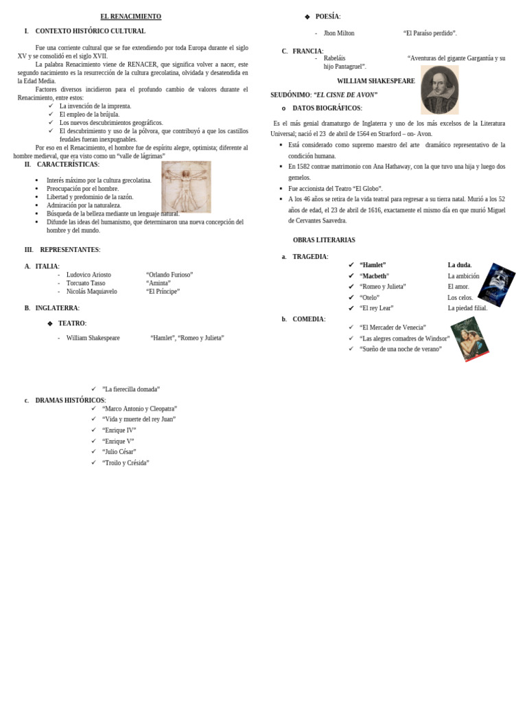 Ficha Willam Shakespeare | PDF | Renacimiento | William Shakespeare