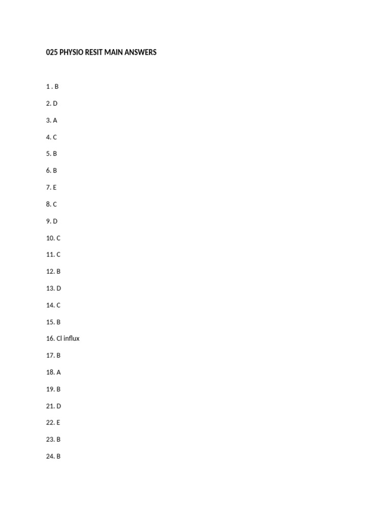 025 Physio Resit Main Answers | PDF