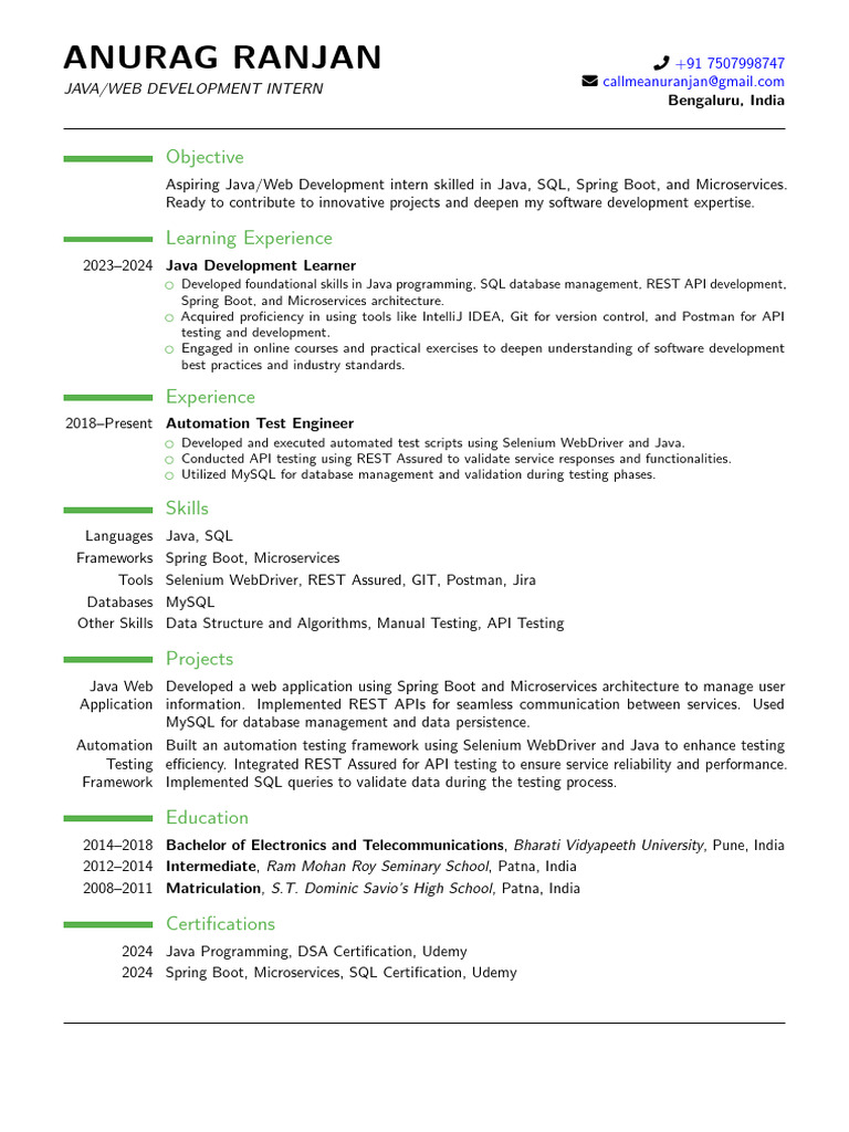 Anurag Ranjan - Java - Intern - Resume | PDF | Selenium (Software) | Web Development
