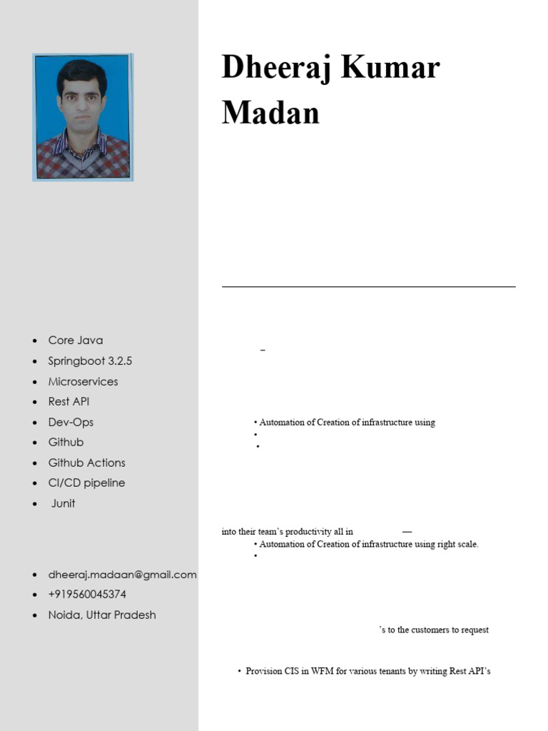 Dheeraj Madan Java Dev-2 | PDF | Computing | Information Technology