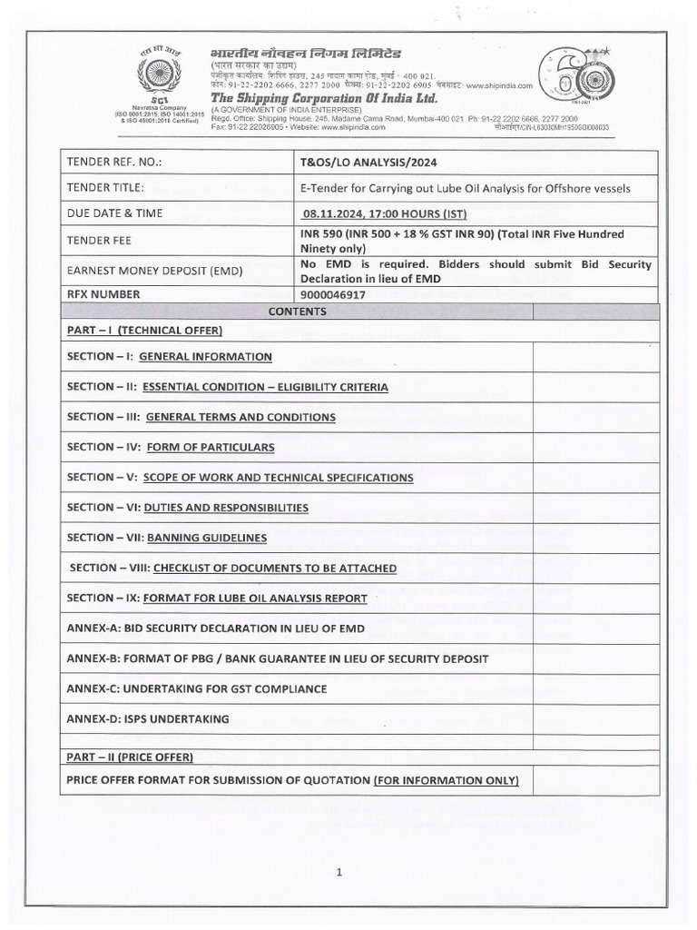 Tender Doc Oil Analysis | PDF
