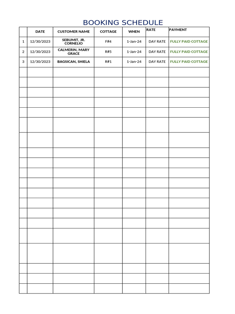 Booking Schedule | PDF