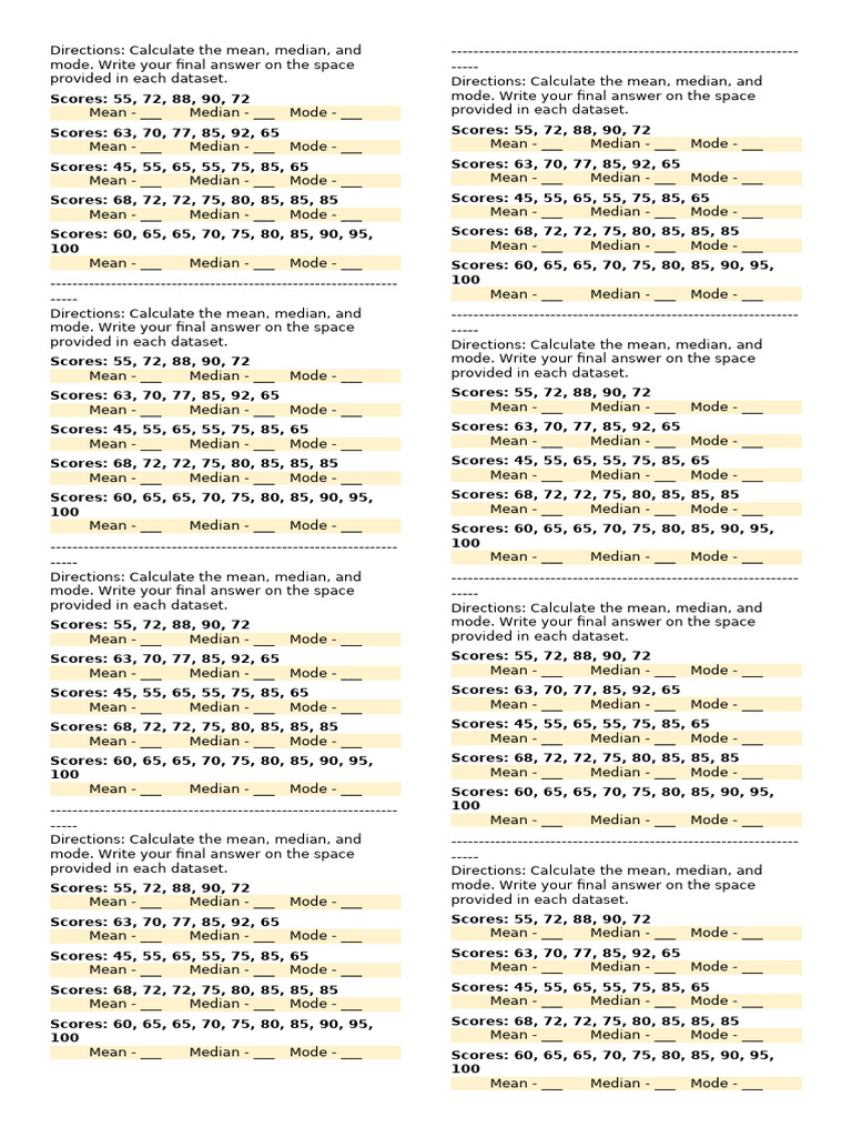 Mean, Median, Mode 5-Minute Activity | PDF | Mean | Arithmetic