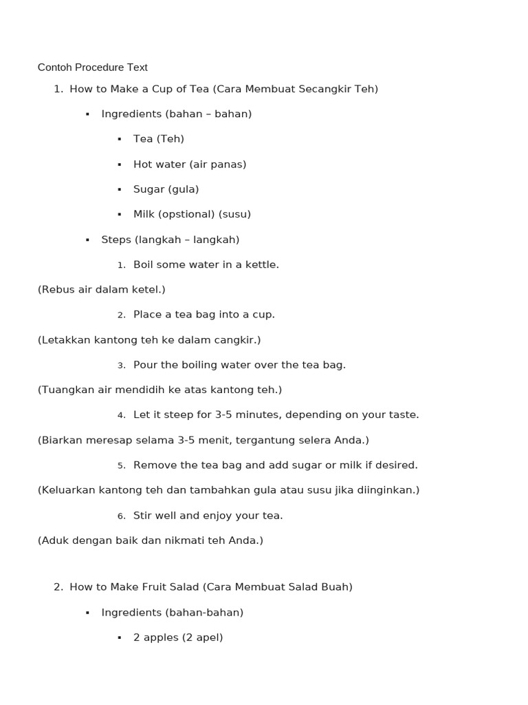 Contoh Procedure Text | PDF | Memasak, Makanan, & Anggur | Pengembangan ... Contoh Procedure Text | PDF | Memasak, Makanan, & Anggur | Pengembangan ...