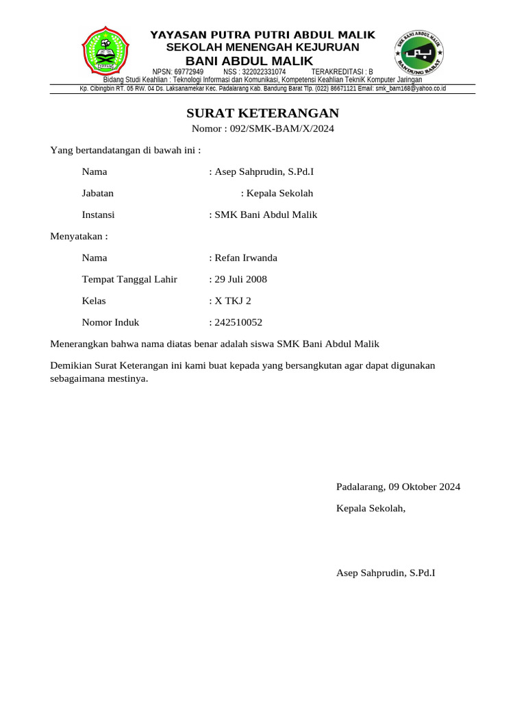 Surat Keterangan PKH | PDF