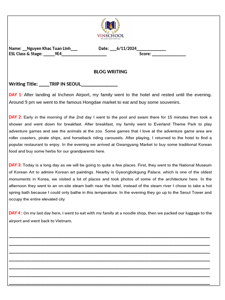 Blog Writing Template - Tuan Linh | PDF | Amusement Park