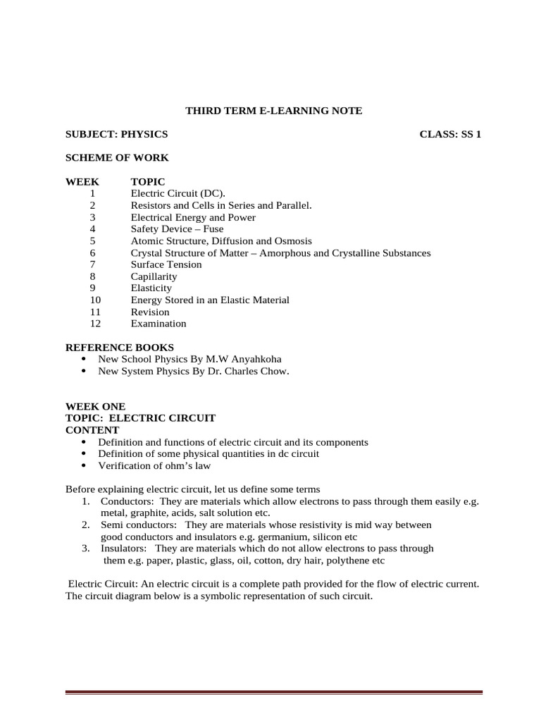 Third Term SS 1 Physic Lesson Note | PDF | Crystal Structure ...