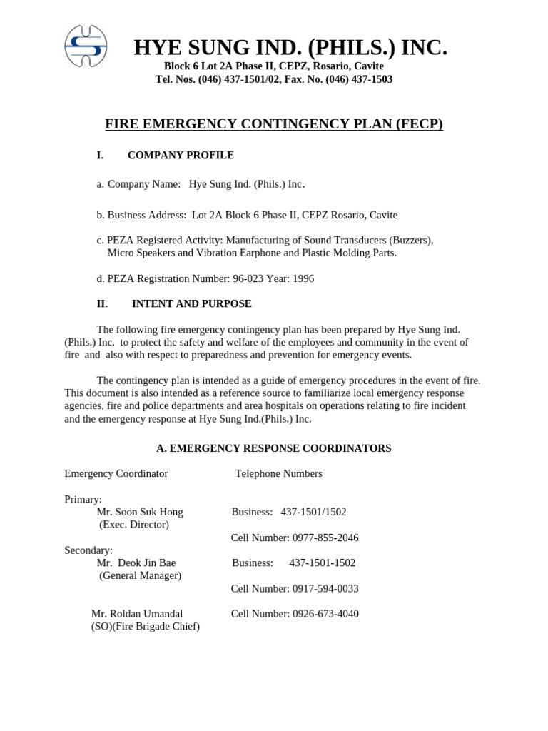 A Blessed Church Fire Emergency Contingency Plan 2024 | PDF ...