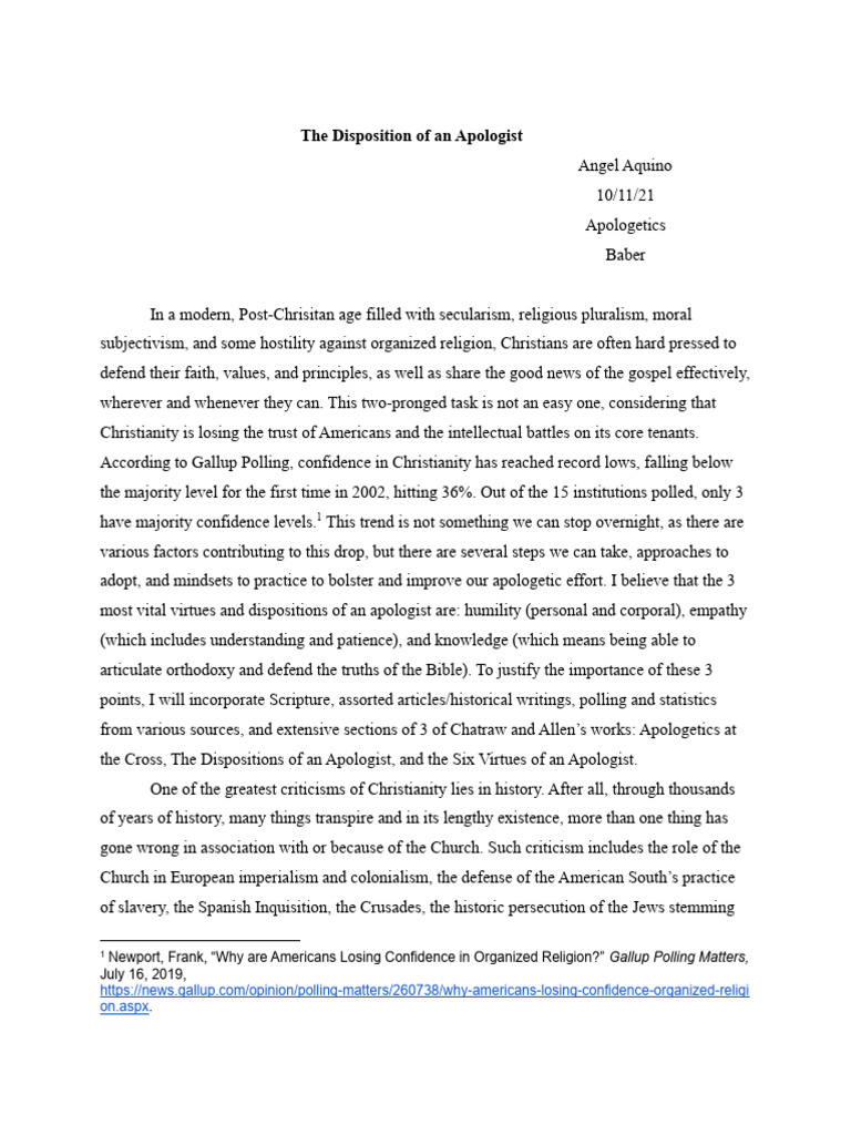 The Disposition of An Apologist Paper | PDF | Christian Apologetics | Jesus