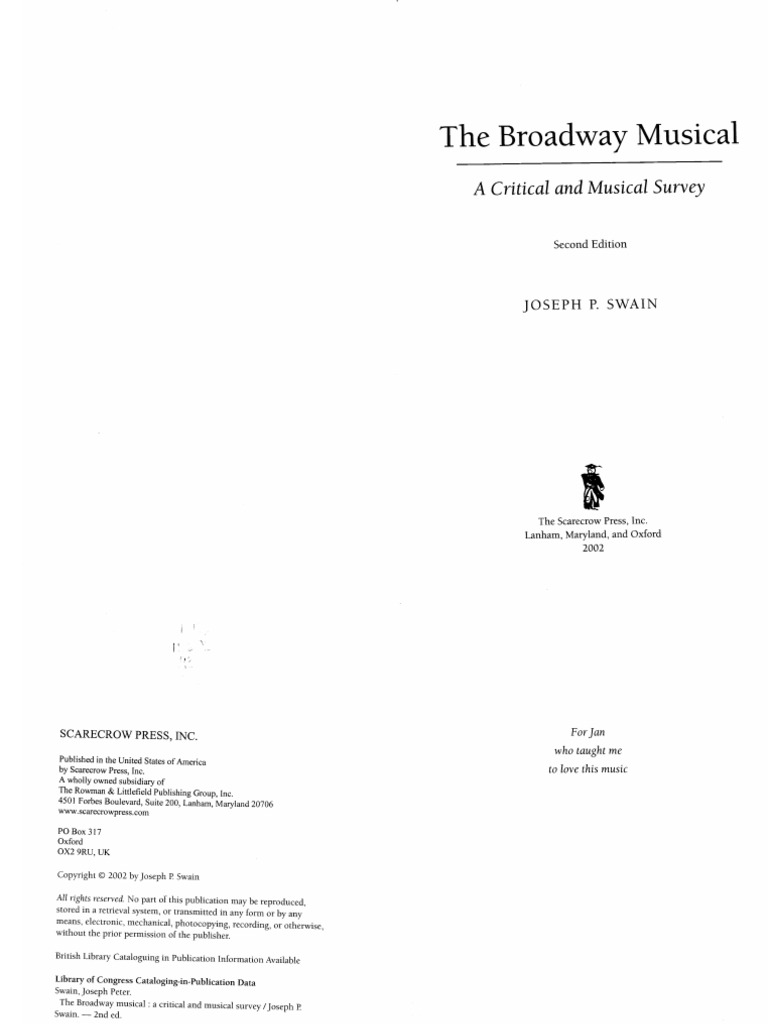 Swain, Joseph - Introduction, The Broadway Musical A Critical and ...