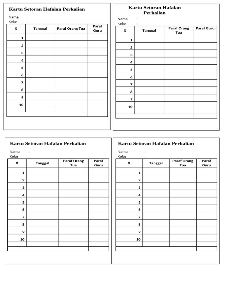 Kartu Hafalan Perkalian | PDF