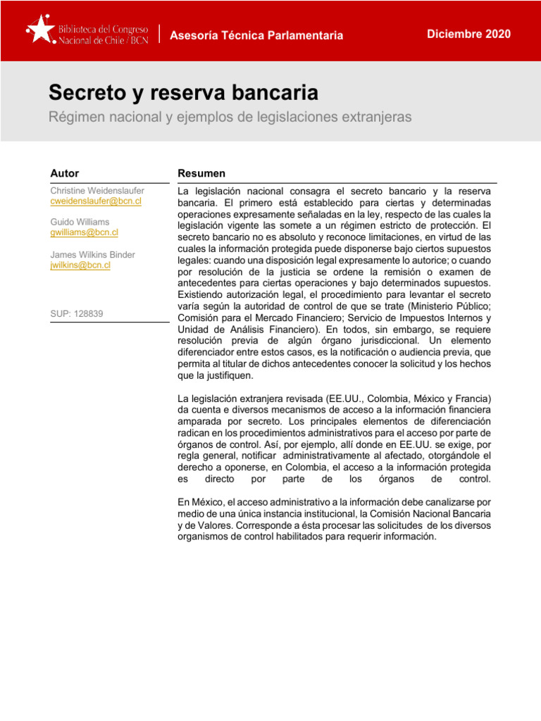Secreto Bancario: Chile y Ejemplos Globales | PDF | Secreto bancario | Bancos