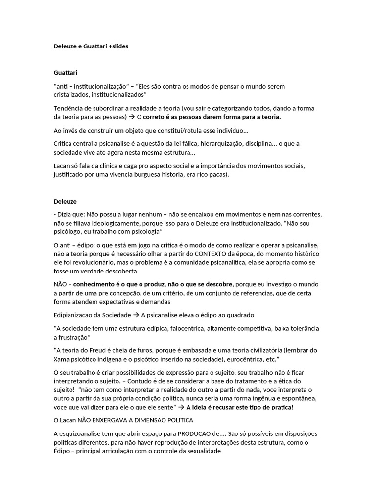 Aula 05 - 05 Esquizoanalise | PDF | Psicanálise | Jacques Lacan