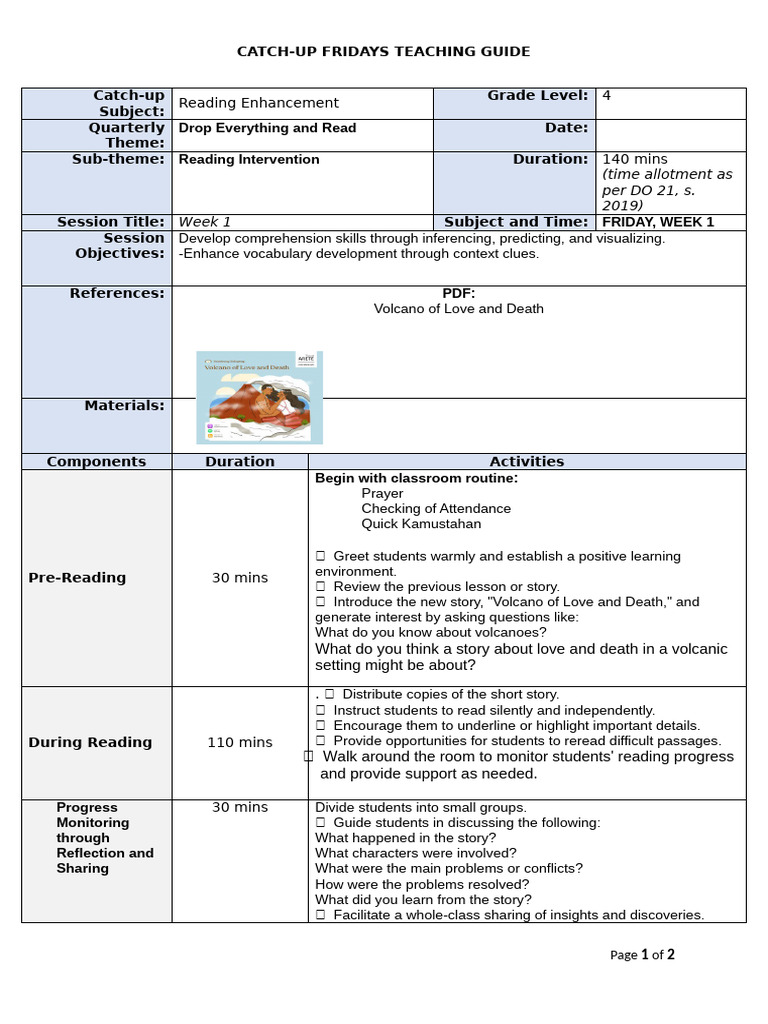 Reading Intervention Guide for Grade 4 | PDF | Reading Comprehension ...