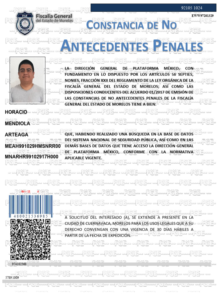 Constancia Morelos 041124 | PDF | Justicia | Crimen y violencia