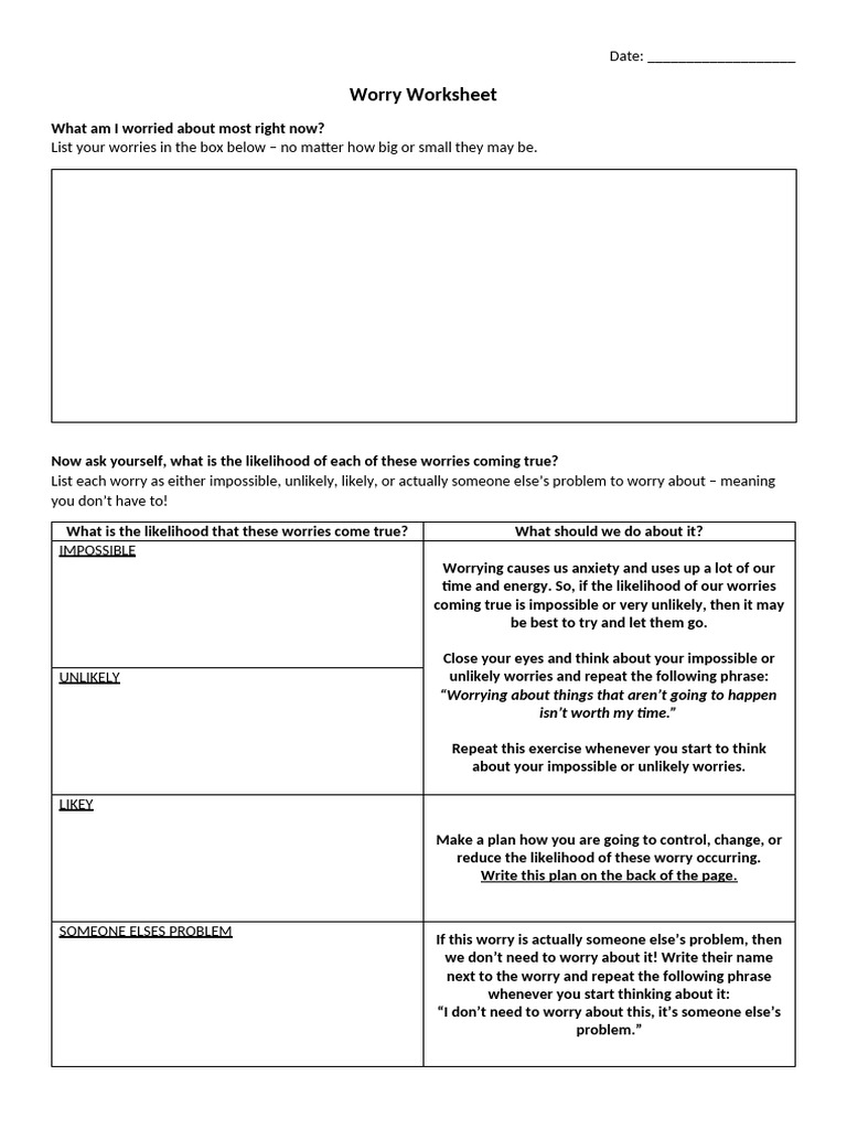 Worry Worksheet | PDF | Career & Growth | Self-Improvement