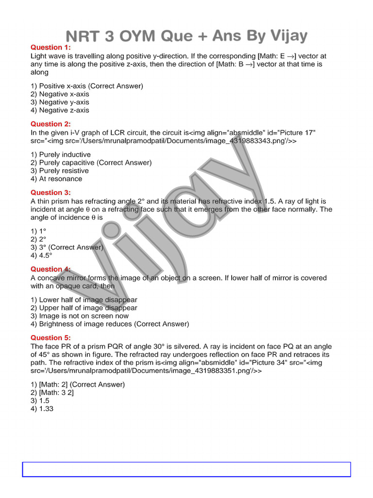NRT 3 OYM Viju QUE + ANS @CET - JEE - NEET | PDF