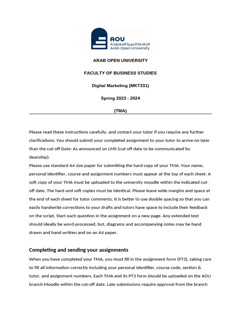 MKT331-TMA-spring 23 - 24 Q 1 | PDF | Plagiarism | Human Communication