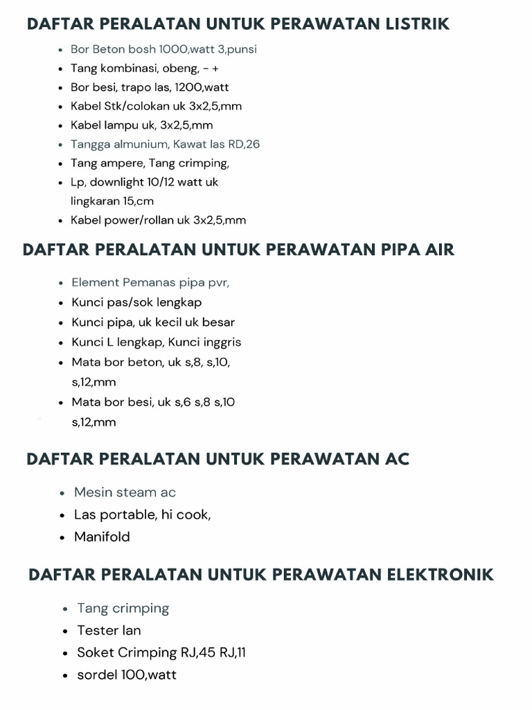 Daftar Peralatan Maintenance | PDF