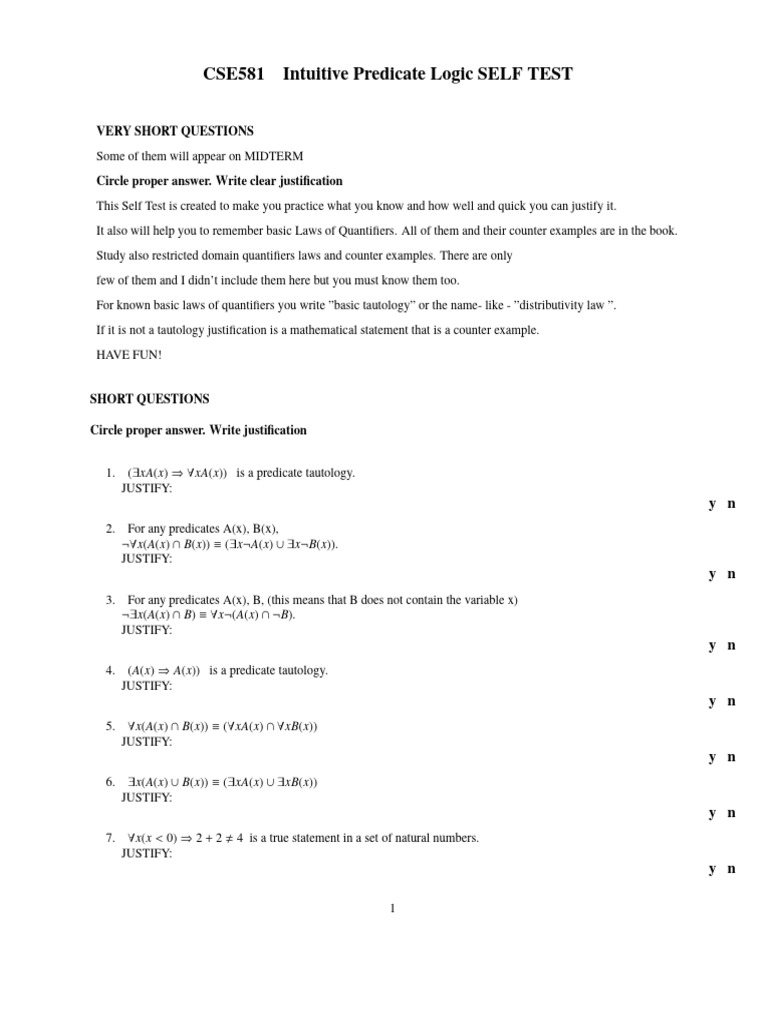 24logicSelfTest | PDF | First Order Logic | Formalism (Deductive)