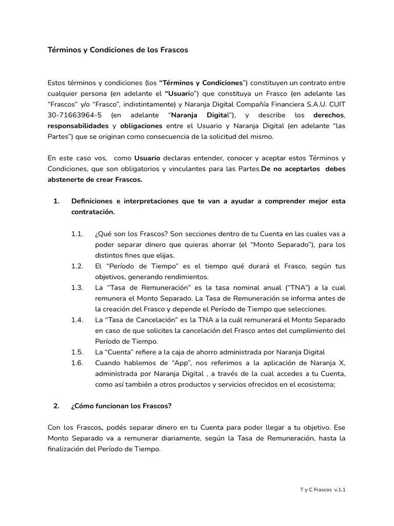 T Rminos y Condiciones - Frascos 1.1 Ex Metas 1 | PDF | Aplicación movil