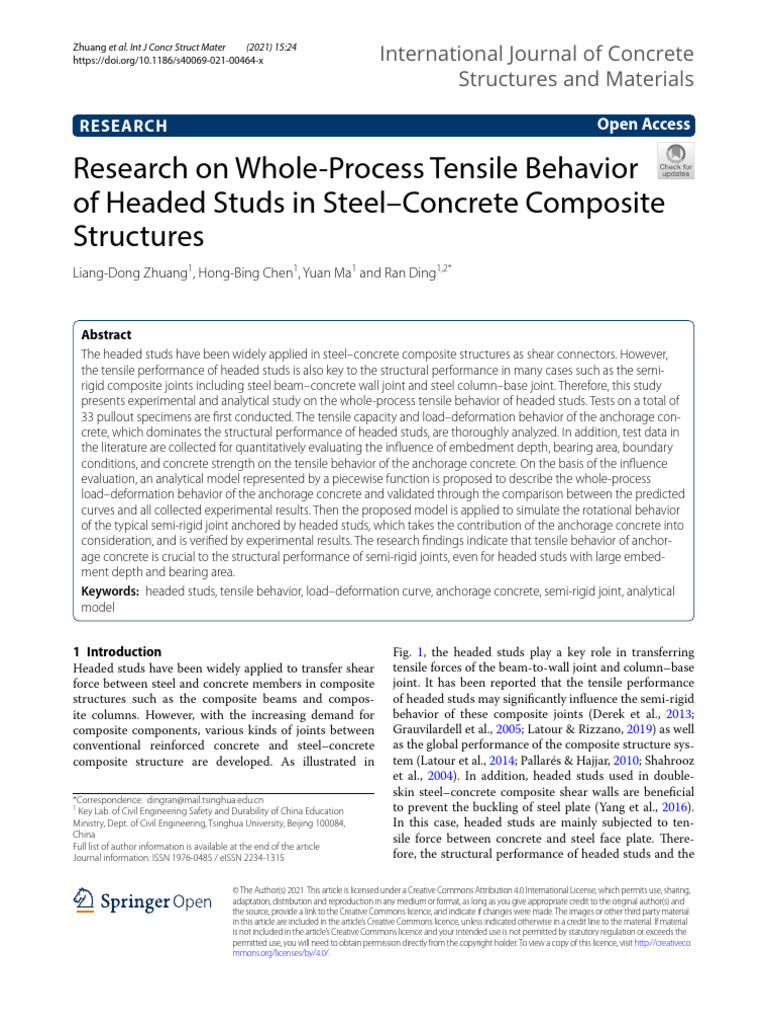 Research On Whole Process Tensile Behavior of Headed Studs in Steel ...