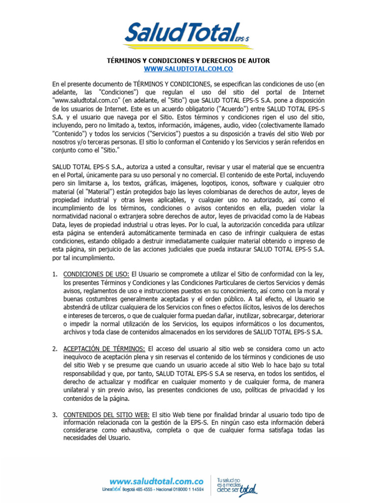 Terminos y Condiciones y Politica de Derechos de Autor y Autorizacion de Uso Sobre Los ...
