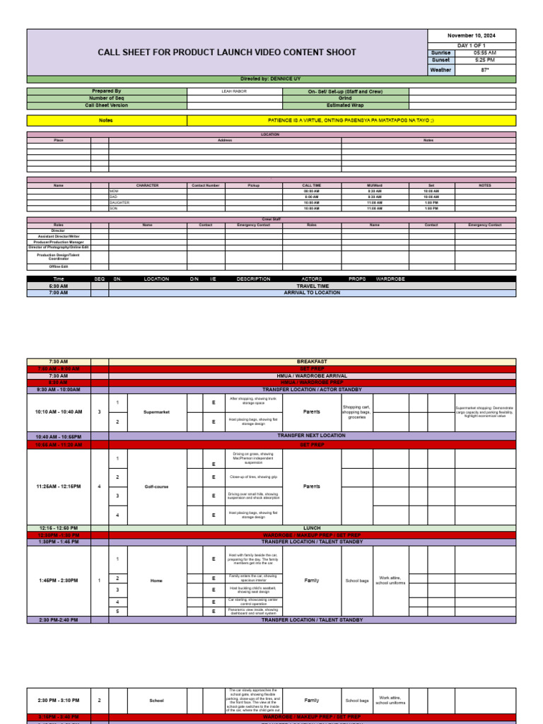 Product Launch Video Call Sheet | PDF | Motor Vehicle | Land Vehicles