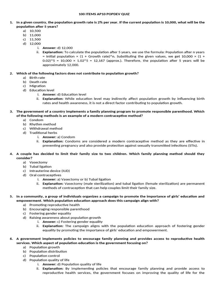 Popdev Quiz Ap10 | PDF | Family Planning | Sustainable Development
