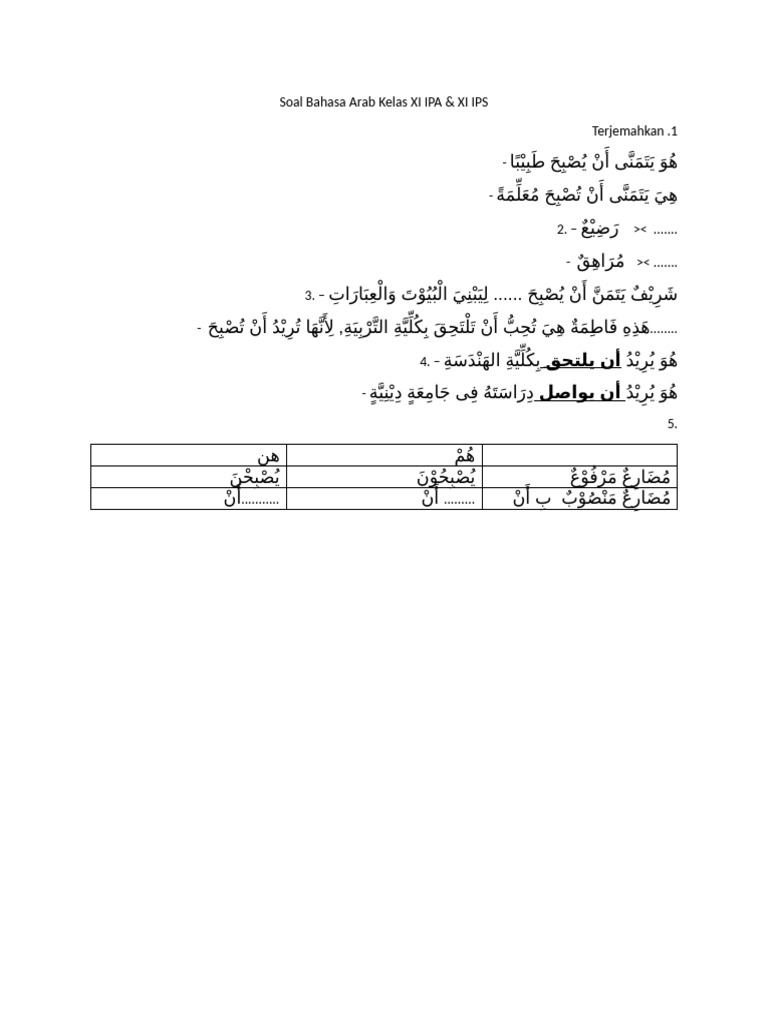 Soal Bahasa Arab Kelas XI IPA | PDF